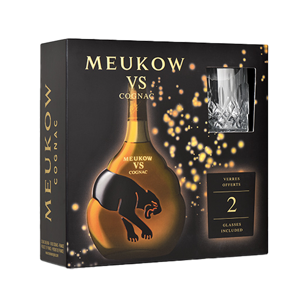 Cognac Meukow VS + 2 kozarca + GB 0,7 l | Drinx.si