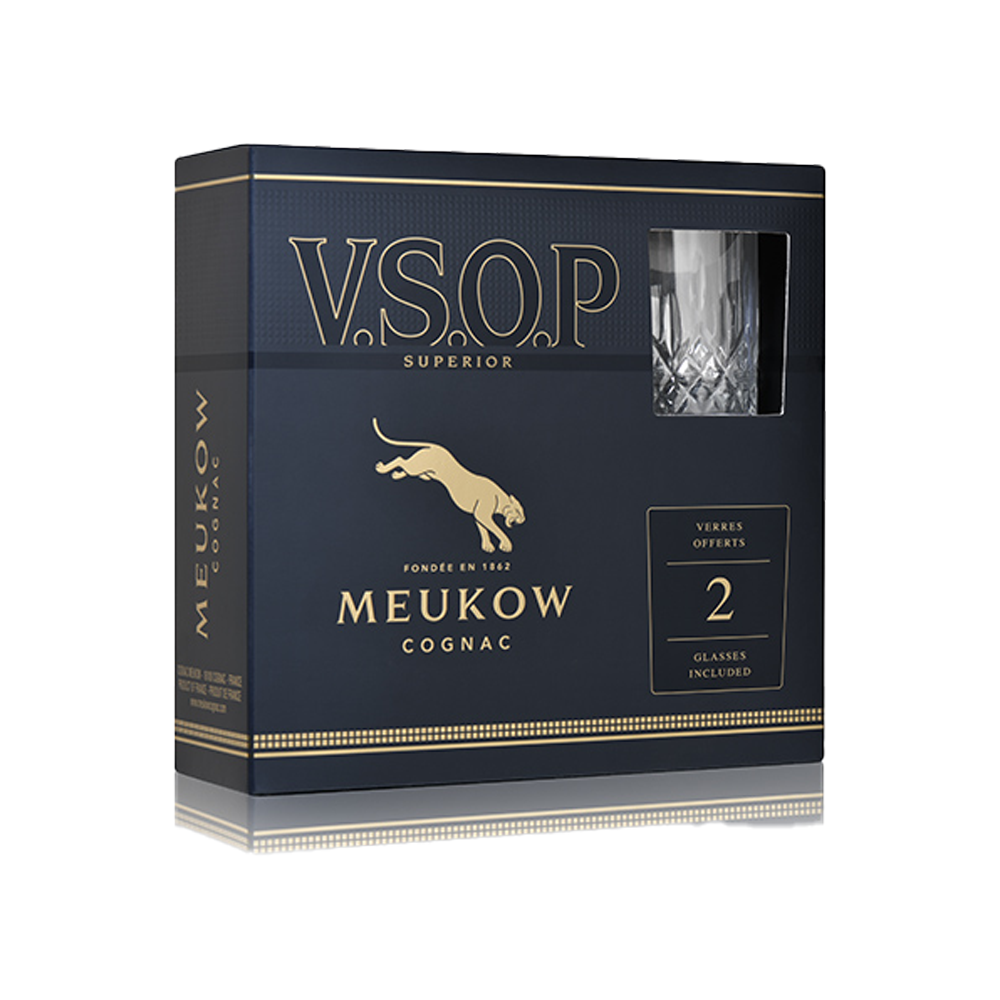 Cognac Meukow VSOP + 2 kozarca + GB 0,7 l | Drinx.si
