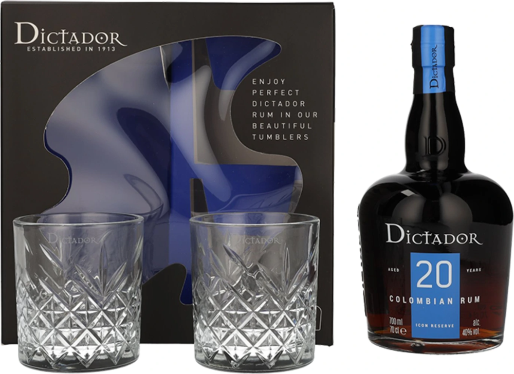 Rum Dictador 20 yo ICON RESERVE + 2 kozarca + GB 0,7 l | Drinx.si