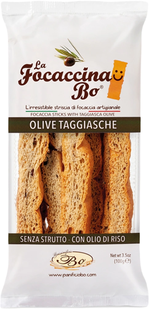 HRUSTLJAVA FOCACCIA BO OLIVE TAGGIASCHE Grissinificio Bo 100 g | Drinx.si
